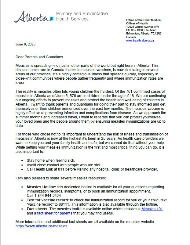 Measles Letter from the Interim Chief Medical Officer of Health - St ...